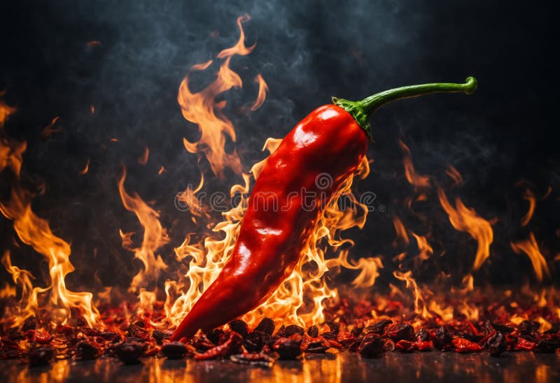 Red Hot Chilli Peppers on Fire Burning. Generative AI Stock ...