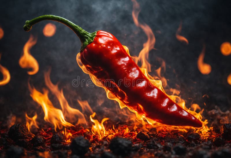 Red Hot Chilli Peppers on Fire Burning. Generative AI Stock ...