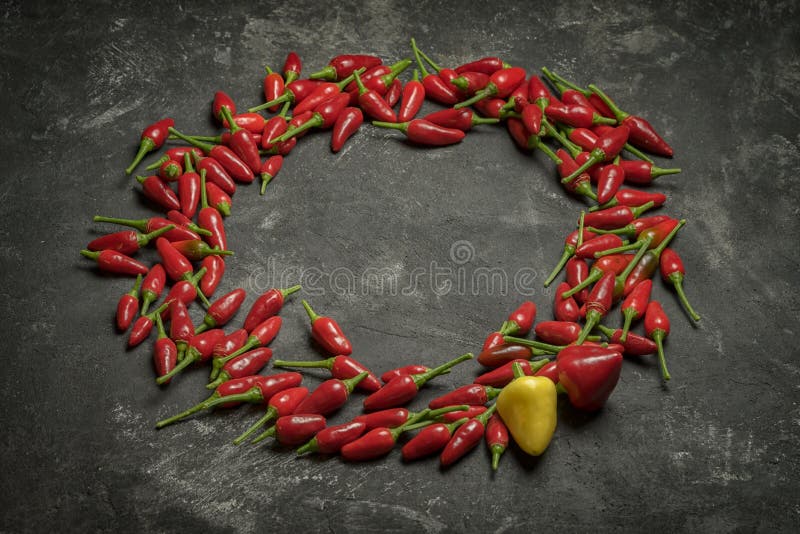 Red Hot Chilli Peppers Oval Frame on a Black Cement Table Stock Photo ...