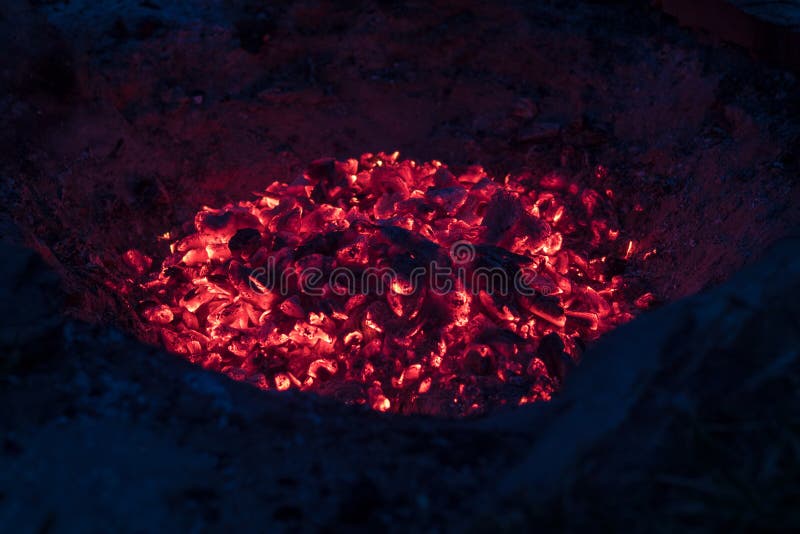 Red-hot Coals in the Camp Fire Stock Photo - Image of shining, place ...
