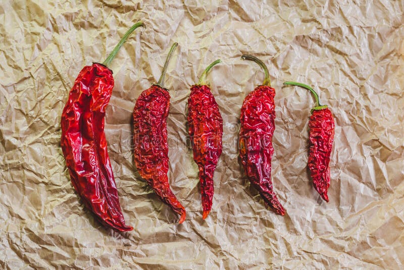 Red Hot Dried Peppers on a Crafting Paper Stock Photo - Image of nature ...