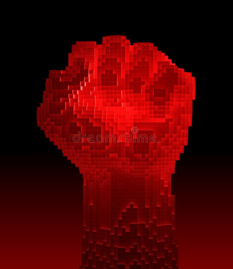 Red-Hot Fist Upward Consisting of 3D Pixels Stock Illustration ...