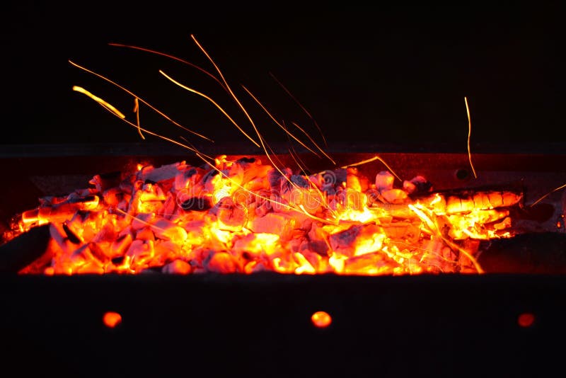 Red Hot Flame Fire and Charcoals on Grill Bbq Stock Image - Image of ...