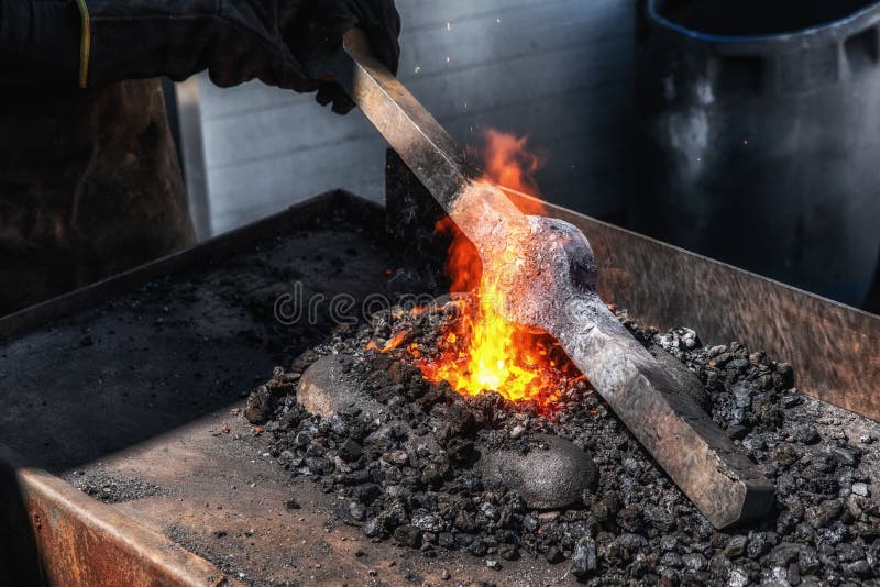 Red Hot Iron in the Burning Coal Stock Image - Image of steel, outdoor ...