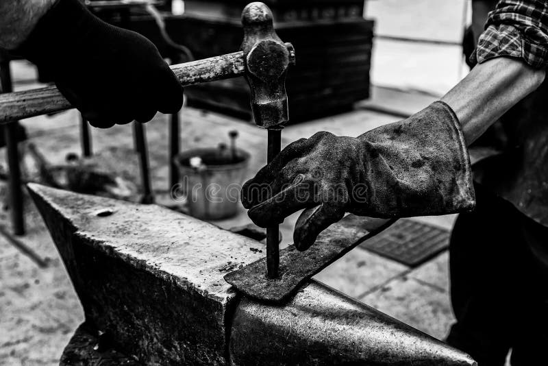 Red hot iron in a forge stock image. Image of anvil - 119670665