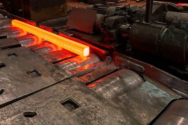 Red-hot Metal Billet on the Roller Table of a Rolling Mill Stock Image ...