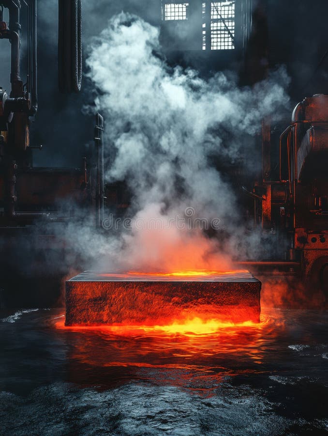 Red Hot Metal Billets Submerged in Water Create Clouds of Steam in a ...