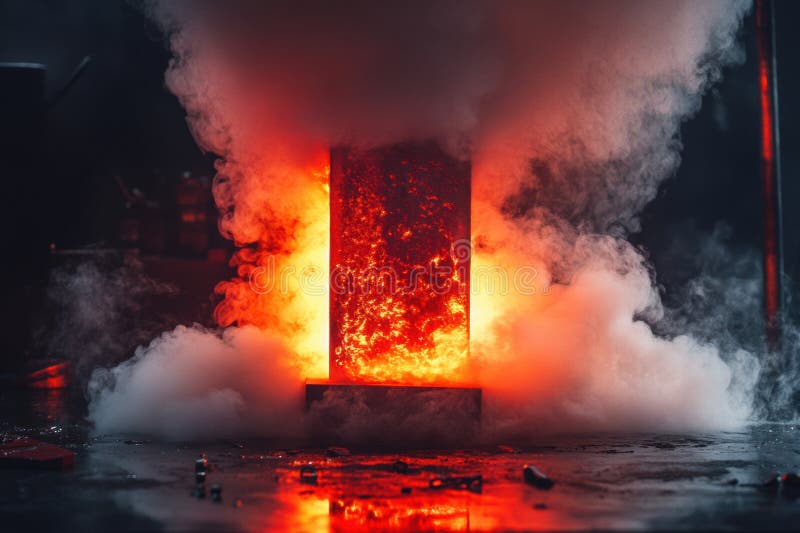 Red Hot Metal Billets Undergo Tempering in Workshop, Creating Dynamic ...