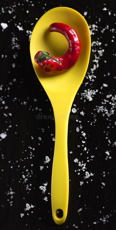 Red Hot Pepper in a Tablespoon on the Table Stock Photo - Image of salt ...