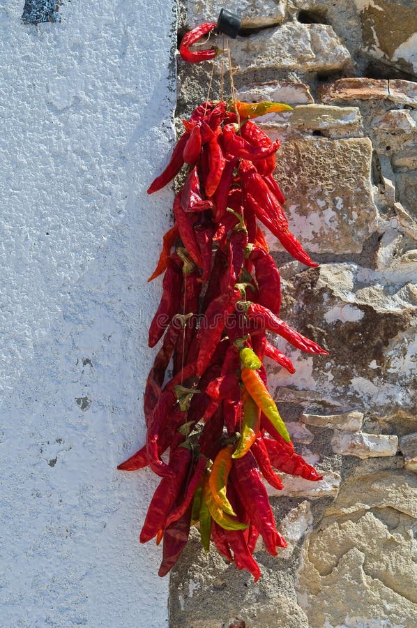 Red Hot Peppers Hanging on the Wall. Stock Image - Image of detail ...