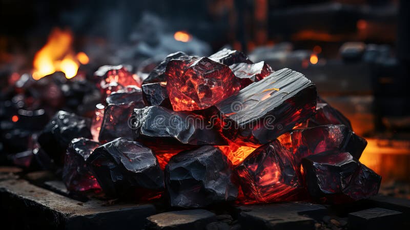 Red-hot Pieces of Coal on a Dark Background Stock Illustration ...