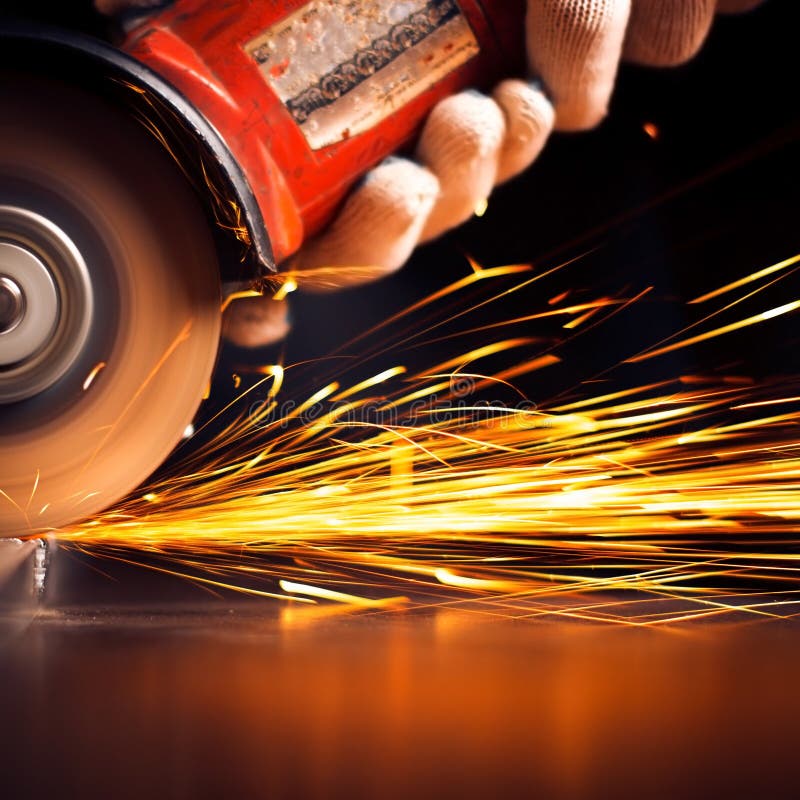Red Hot Sparks at Grinding Steel Material Stock Photo - Image of hand ...