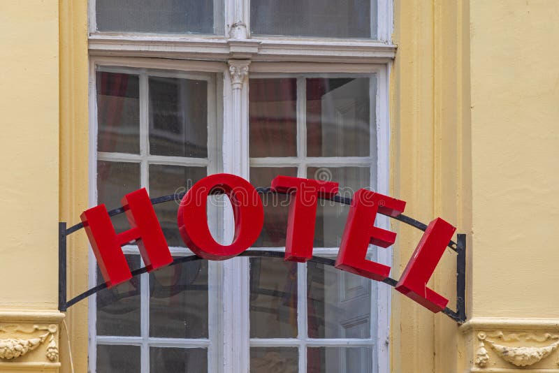 Red Hotel Sign stock photo. Image of letters, architecture - 260602630