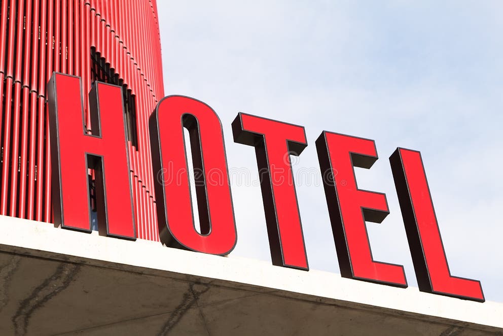Red hotel Sign stock photo. Image of text, glowing, blue - 35234766