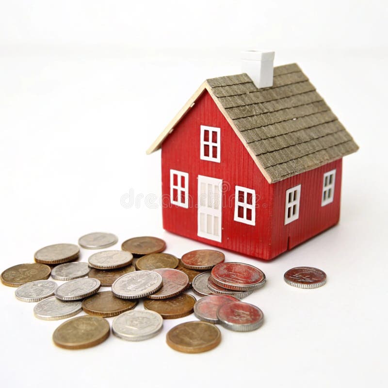 Red House and Coins Isolated on Transparent Background Stock ...