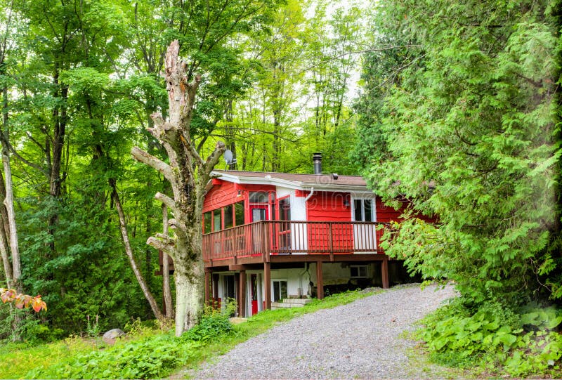Red House in a Green Forest Stock Photo - Image of beautiful, leaves ...
