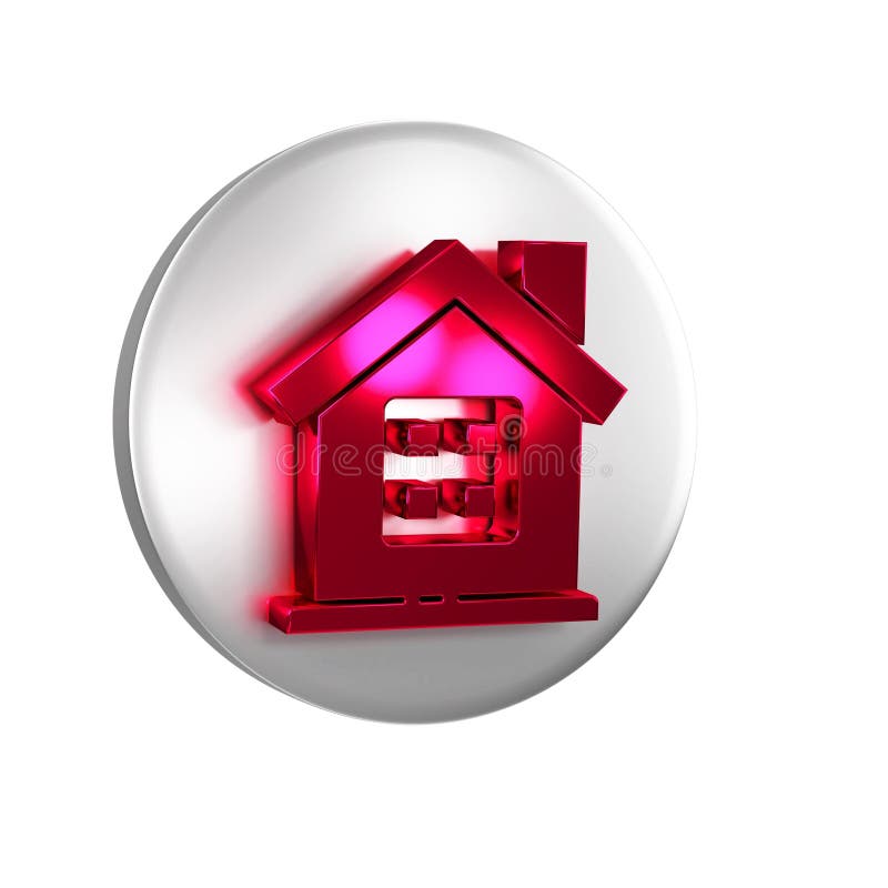 Red House Icon Isolated on Transparent Background. Home Symbol. Silver ...