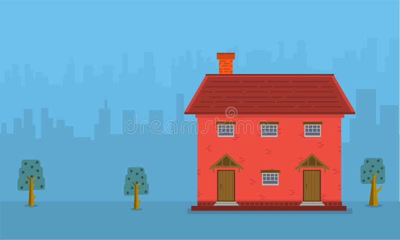 Red House of Landscape Vector Flat Stock Vector - Illustration of road ...
