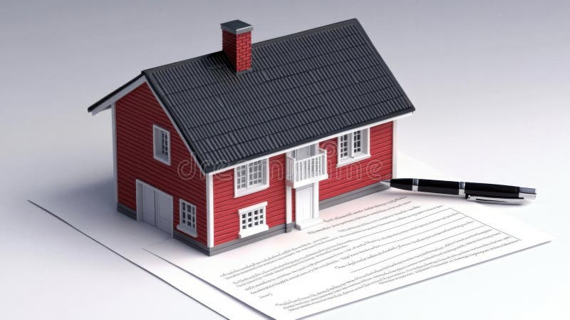 Red House Model Sits on Contract Ready for Signing, Financial Concept ...