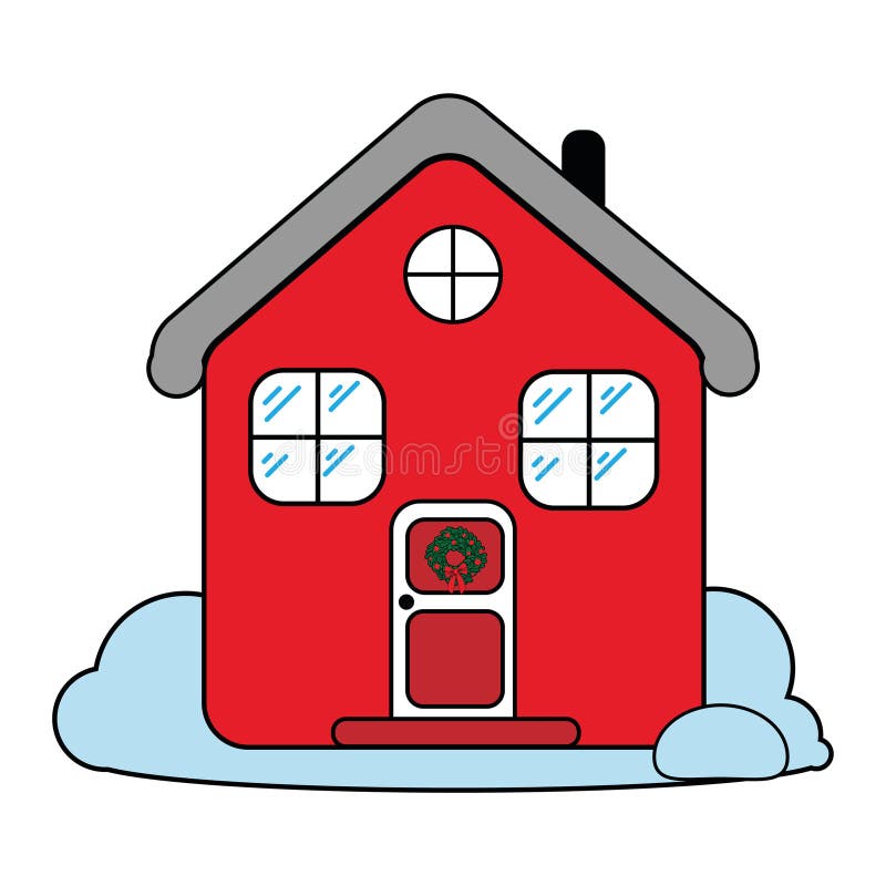 A Red House with Snowdrifts. Design Element of Postcards, Banners and ...