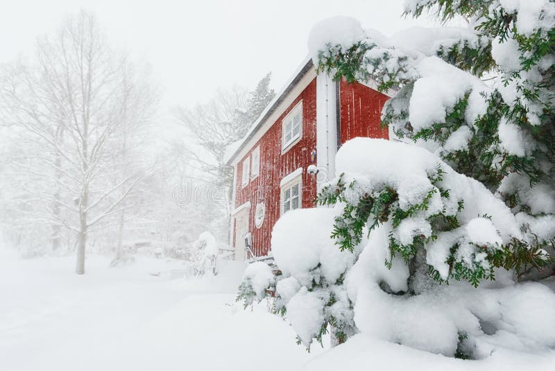 House in falling snow stock photo. Image of cold, house - 65679522
