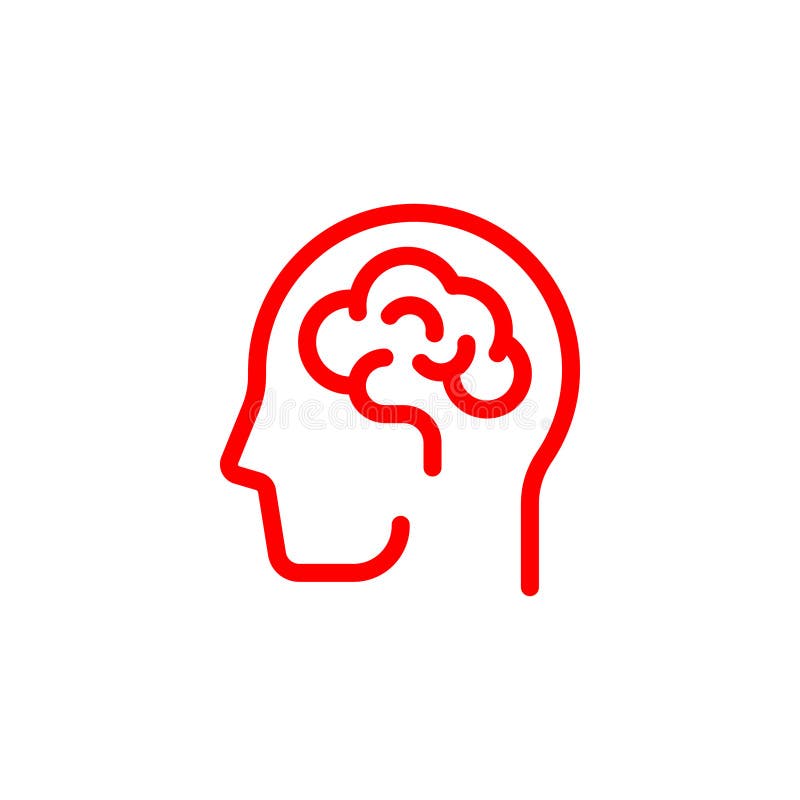 Red Human Brain Icon in Line Art Style Stock Vector - Illustration of ...
