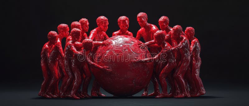 Circle of Red Human Figures with Red Sphere in the Center Stock Image ...