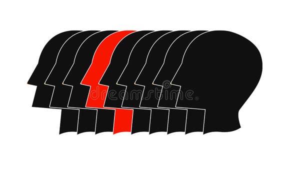 Red Human Head among Series of Black Stock Illustration - Illustration ...