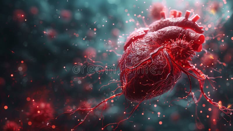 Red Human Heart with Attacking Red Viruses. Low Poly Style. Geometric ...