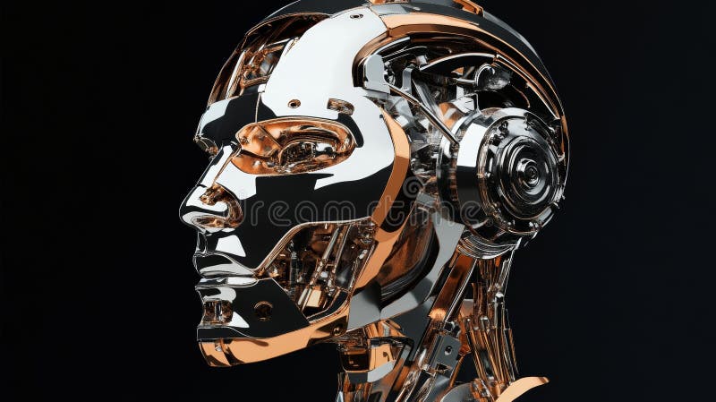 Red Humanoid Cyborg or Robot. Side Back View Isolated on Black ...