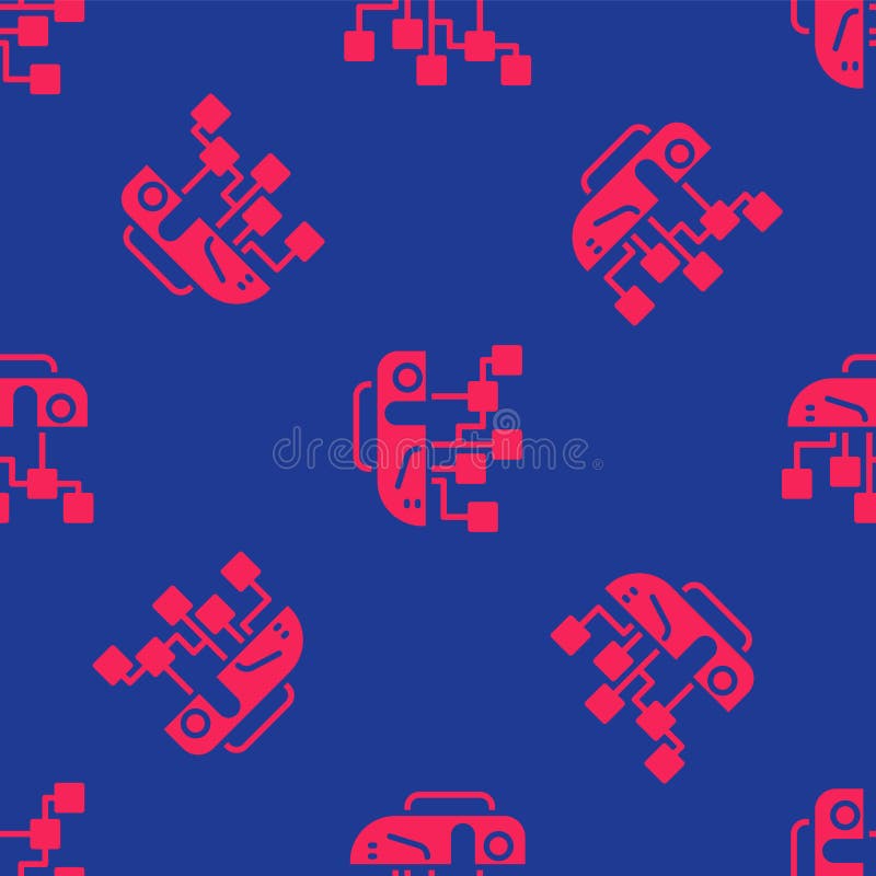 Red Humanoid Robot Icon Isolated Seamless Pattern on Blue Background ...