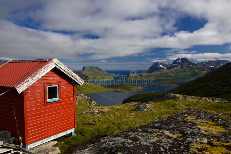 Red hut on Lofoten islands stock image. Image of nordic - 26157209