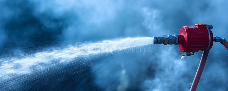 Red Hydrant Spraying Water in Dark Misty Environment. Stock Photo ...