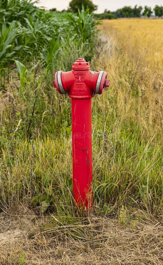 Red Hydrant Standing by the Road Just Outside the Field Stock Photo ...