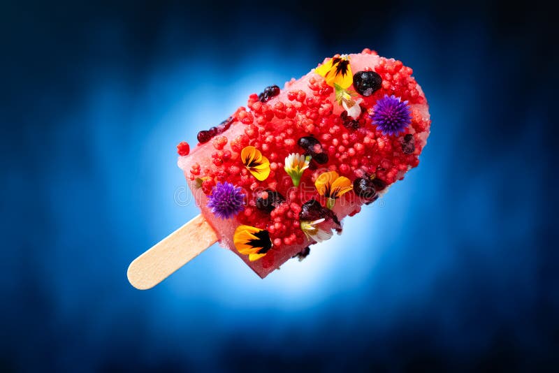 Red Ice Cream Cone with Blue Background Stock Image - Image of holiday ...