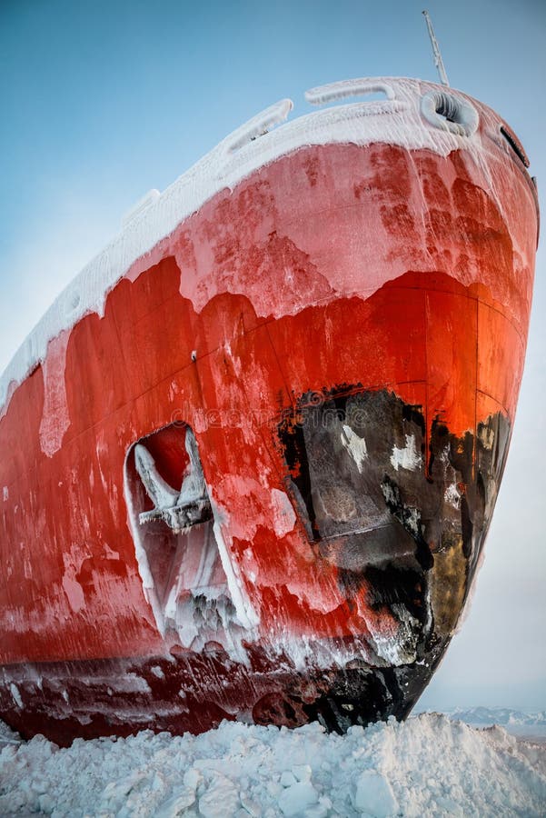 Unloading a Ship on the Ice. Stock Image - Image of ocean, loading ...