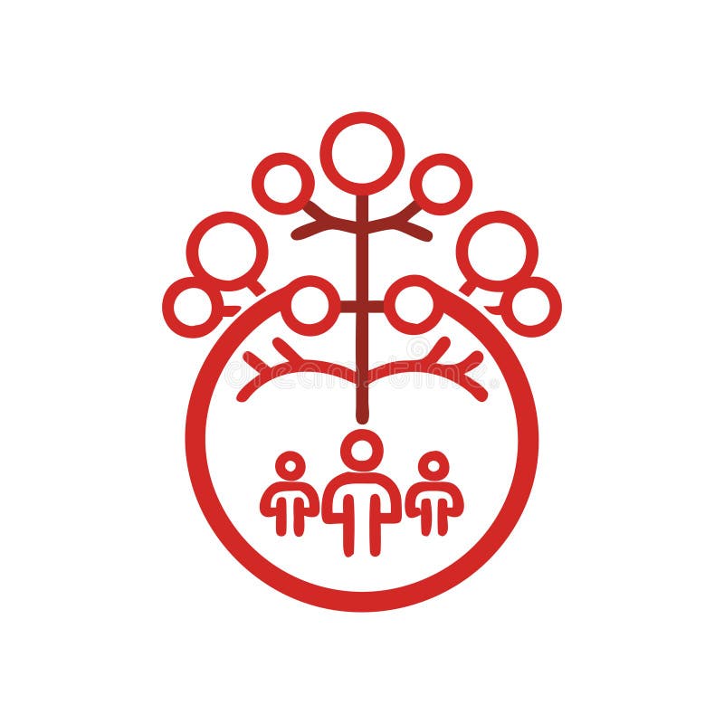Red Icon of Tree and People Network Connection within Circle Stock ...