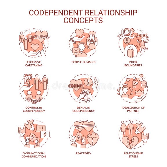 Red Icons Representing Codependent Relationship Concepts Stock Vector ...