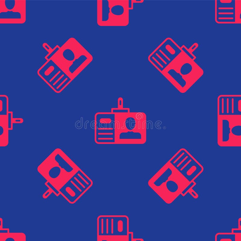 Red Identification Badge Icon Isolated Seamless Pattern on Blue ...