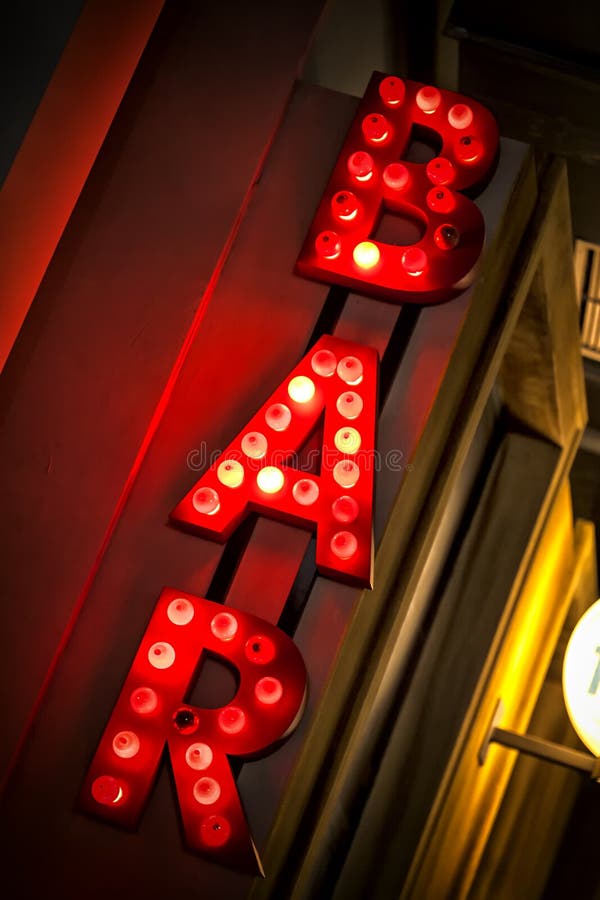 Red Illuminated BAR Sign at Nightlub Entrance Stock Image - Image of ...