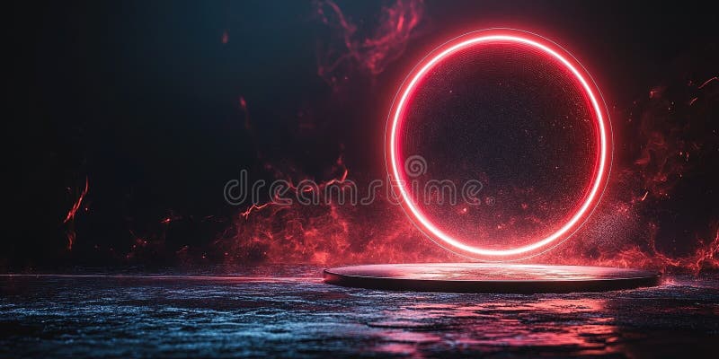 Red Illuminated Circular Portal in Dark Setting with Shimmering Effects ...