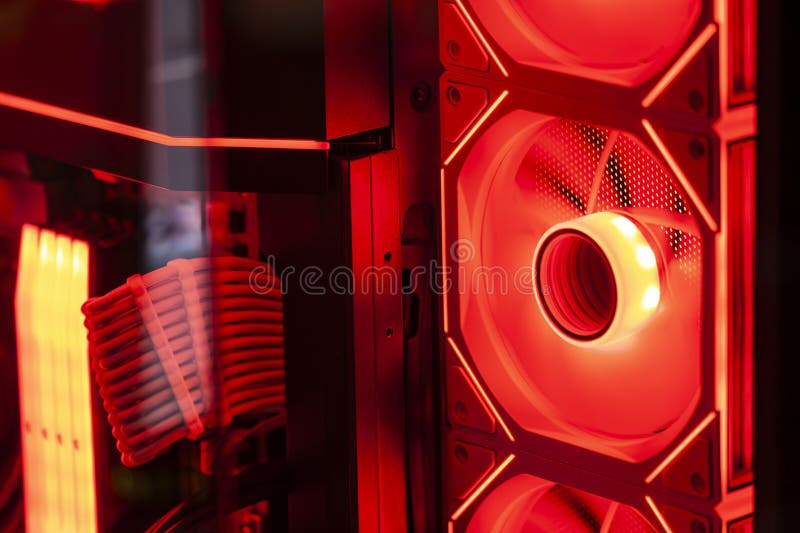 Powerful Cooling Fan Illuminating Modern Pc Build with Red Light Stock ...