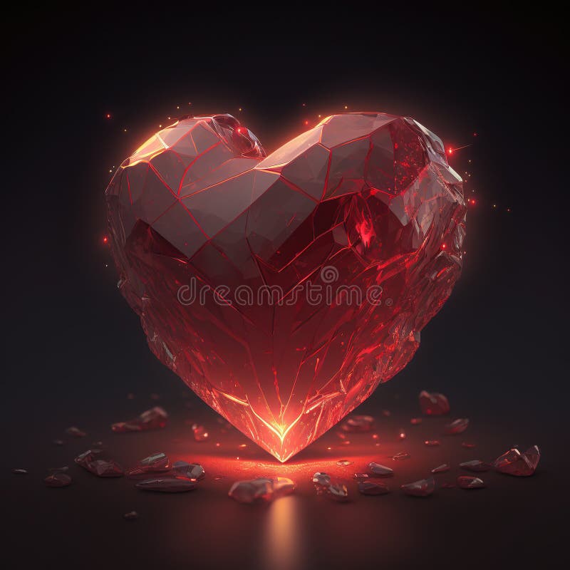Red Illuminated Crystal Heart. Generative AI Stock Illustration ...