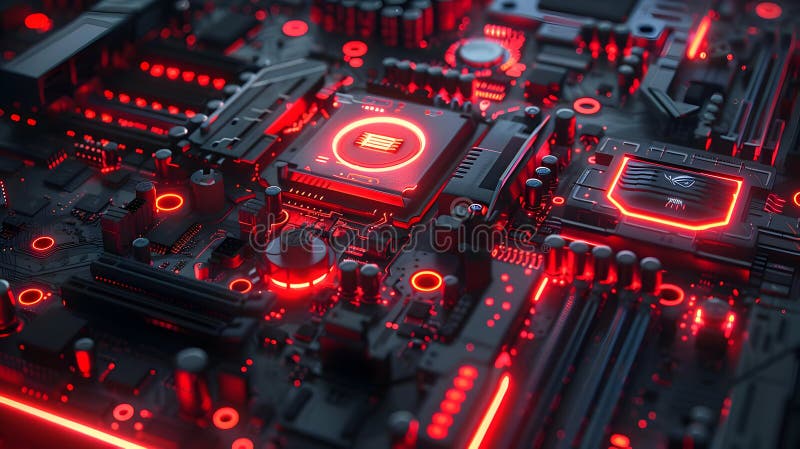 Red Illuminated 3D Motherboard Illustration Stock Illustration ...