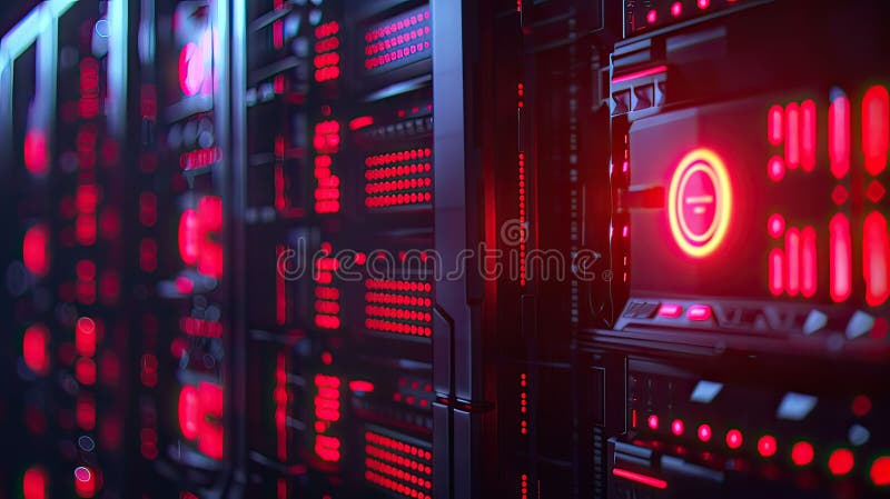 Red Illuminated Data Center Servers at Night Stock Image - Image of ...