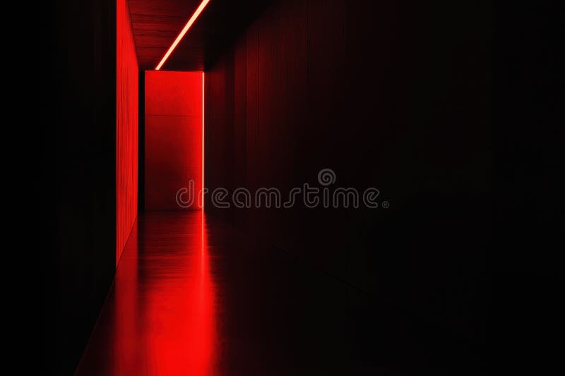 Red Illuminated Minimalist Hallway with Dramatic Lighting Stock Photo ...