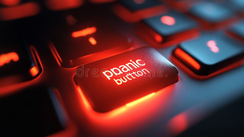 Red Illuminated Panic Button on Keyboard Stress Technology Concept Stock Photo - Image of close ...