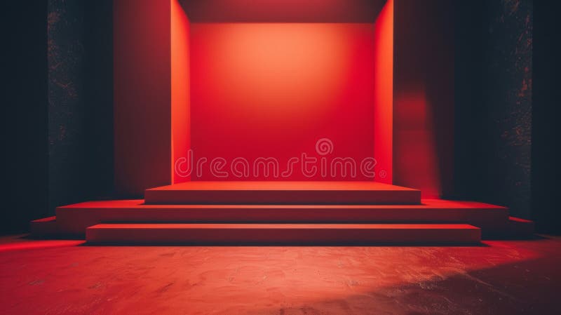 Red Illuminated Stage with Steps Stock Photo - Image of stage ...