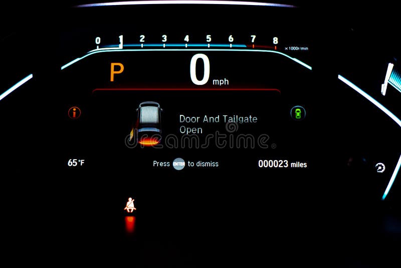 Red Illuminated Tailgate Trunk Open Warning on Instrument Panel ...
