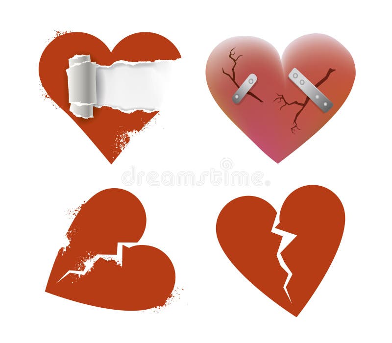 A Set of Four Broken Hearts Stock Vector - Illustration of romance ...